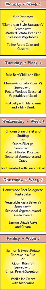 Menu - Week 1 | Torfaen County Borough Council